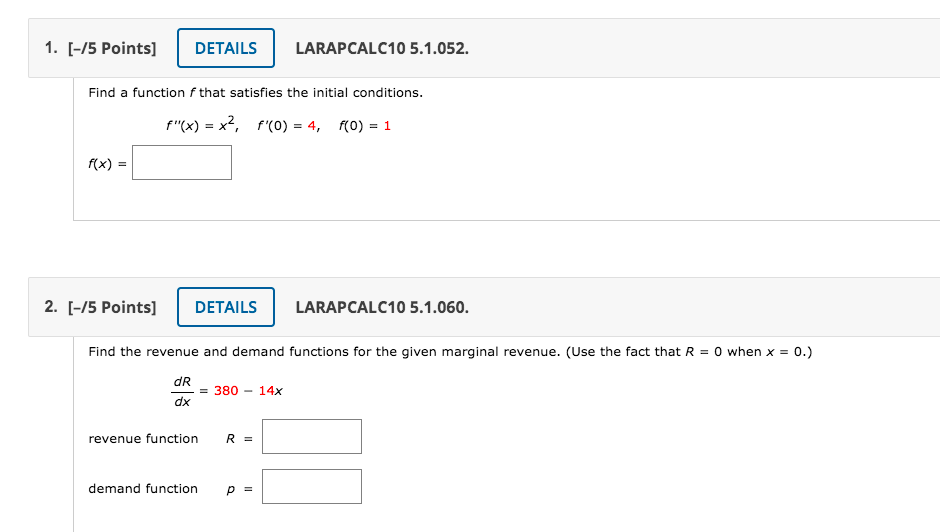 Solved 1. [-15 Points) DETAILS LARAPCALC10 5.1.052. Find a | Chegg.com Solved 1. [-15 Points) DETAILS LARAPCALC10 5.1.052. Find a | Chegg.com