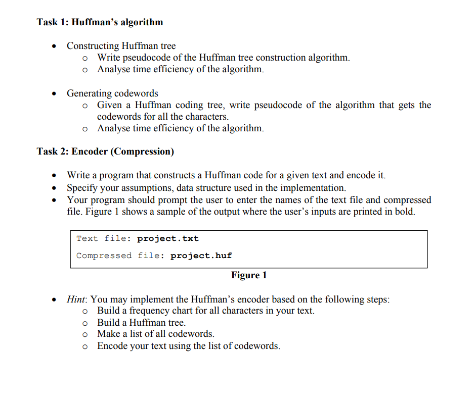 Solved Task 1 Huffmans Algorithm Constructing Huffman Tree