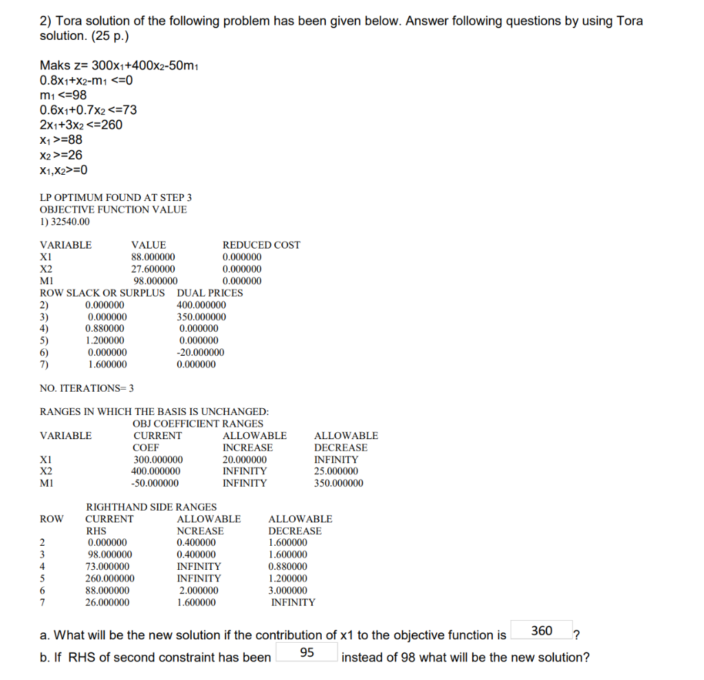 Solved 2) Tora solution of the following problem has been | Chegg.com
