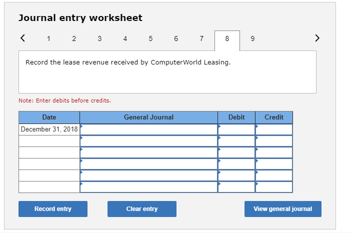 Solved Journal entry worksheet 7 Record the lease | Chegg.com
