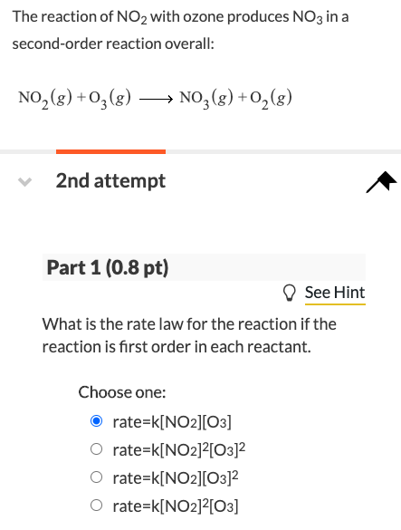 Solved The reaction of NO2 with ozone produces NO3 in a | Chegg.com
