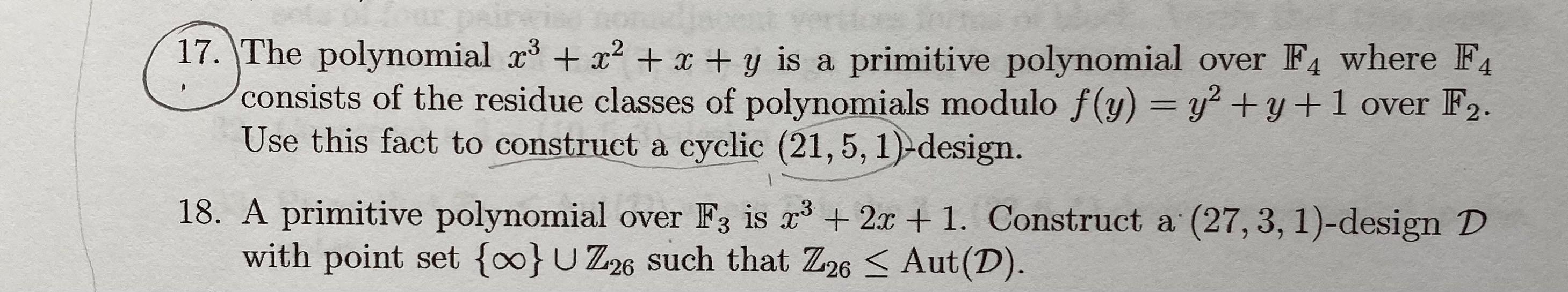 17. The polynomial x3 + x2 + x + y is a primitive | Chegg.com