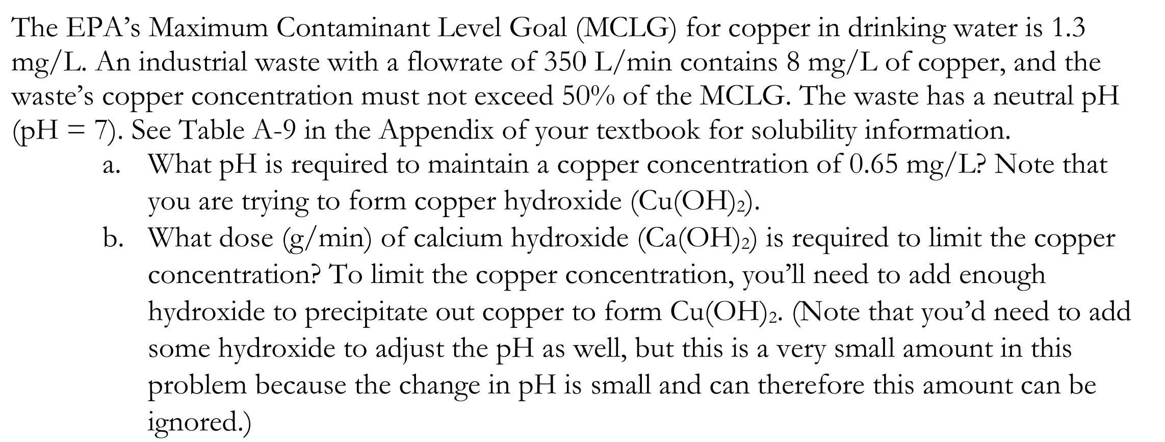 Solved The EPA's Maximum Contaminant Level Goal (MCLG) for | Chegg.com
