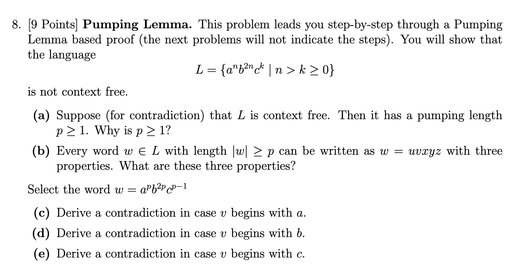 Solved [9 Points] Pumping Lemma. This problem leads you | Chegg.com