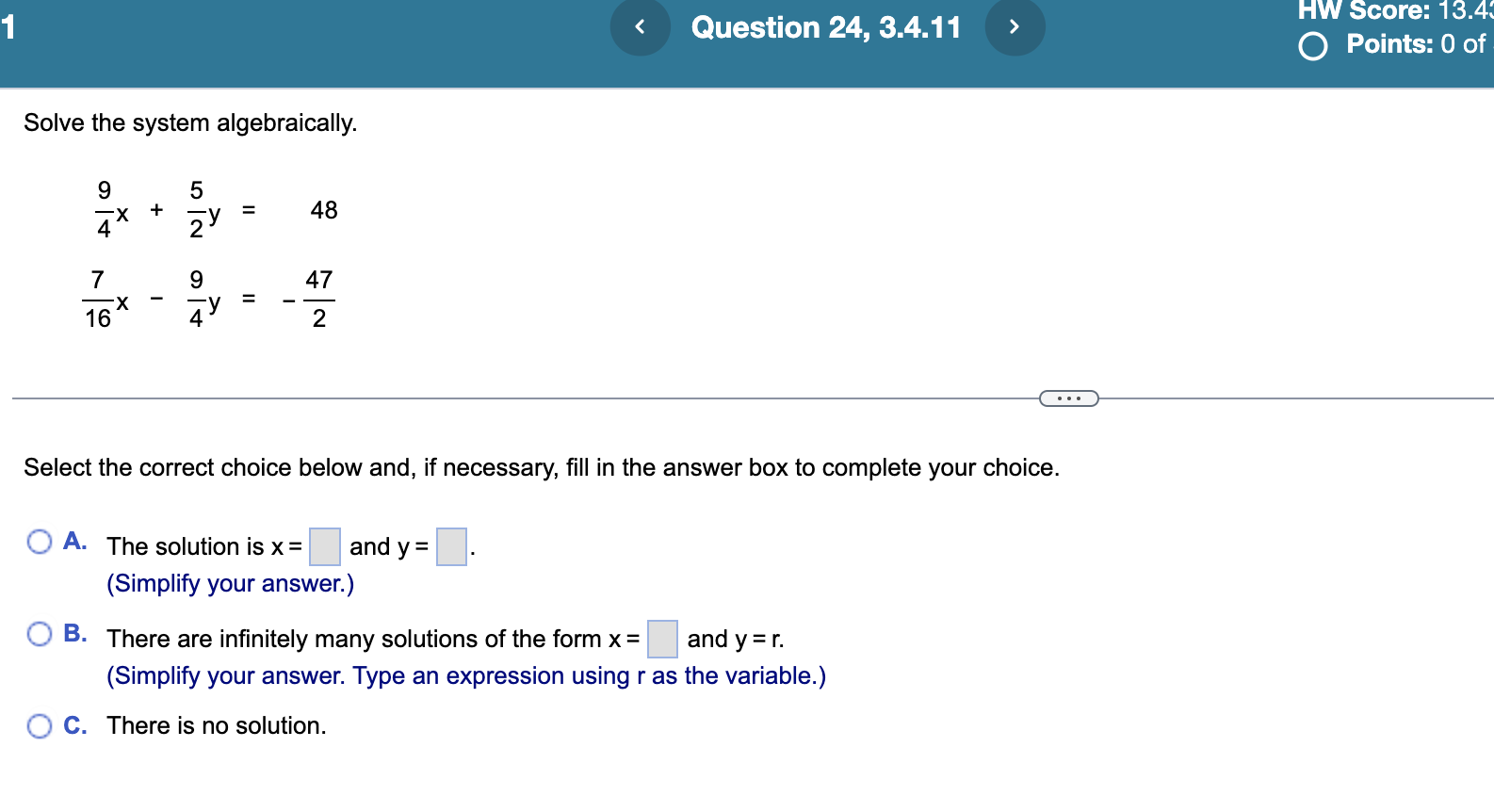 Solved Solve the system algebraically. | Chegg.com