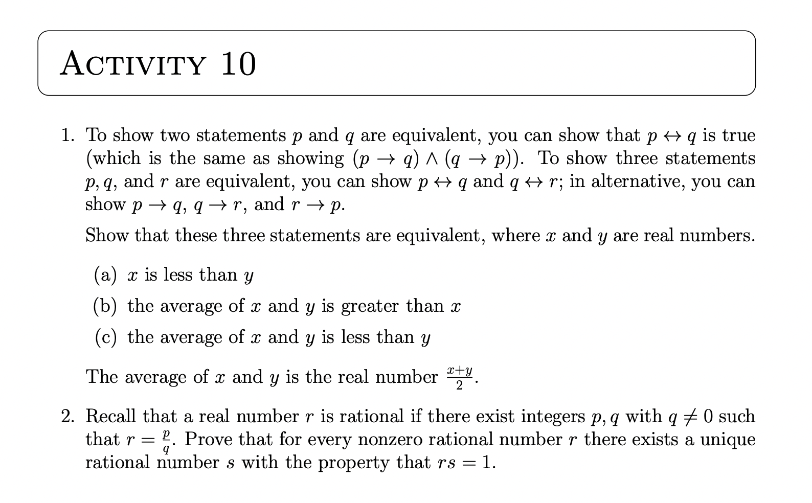 Solved 1. To show two statements p and q are equivalent, you | Chegg.com