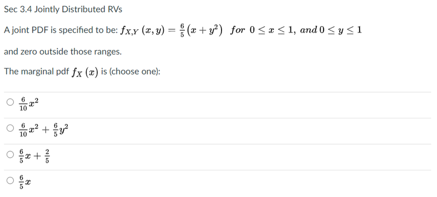 Solved Sec 3.4 Jointly Distributed RVs Ajoint PDF is | Chegg.com
