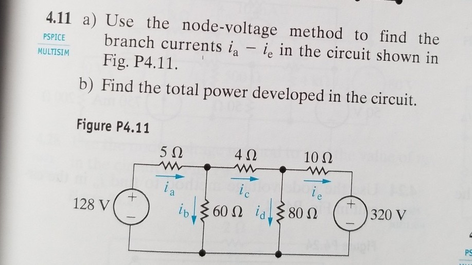 Solved 4.11 a) Use the node-voltage method to find the | Chegg.com