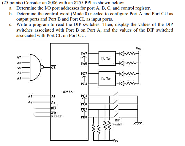 Solved ( 25 points) Consider an 8086 with an 8255 PPI as | Chegg.com