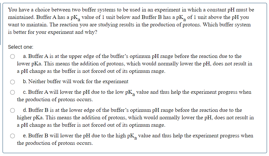 Solved You have a choice between two buffer systems to be | Chegg.com