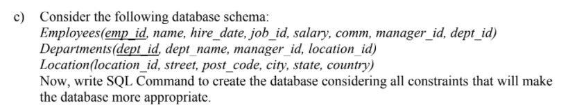 Solved c) Consider the following database schema: Employees | Chegg.com
