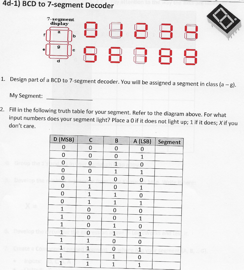 Solved 4d-1) BCD to 7-segment Decoder 1. Design part of a | Chegg.com