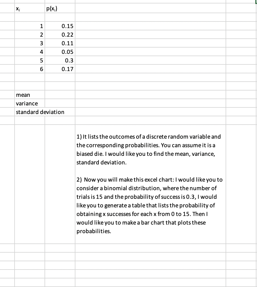Solved 1) It lists the outcomes of a discrete random | Chegg.com