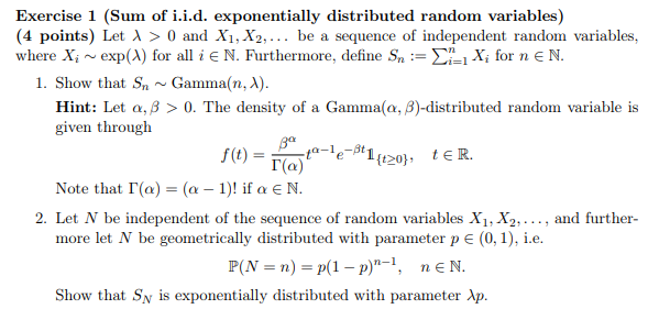 Solved Exercise 1 (Sum of i.i.d. exponentially distributed | Chegg.com