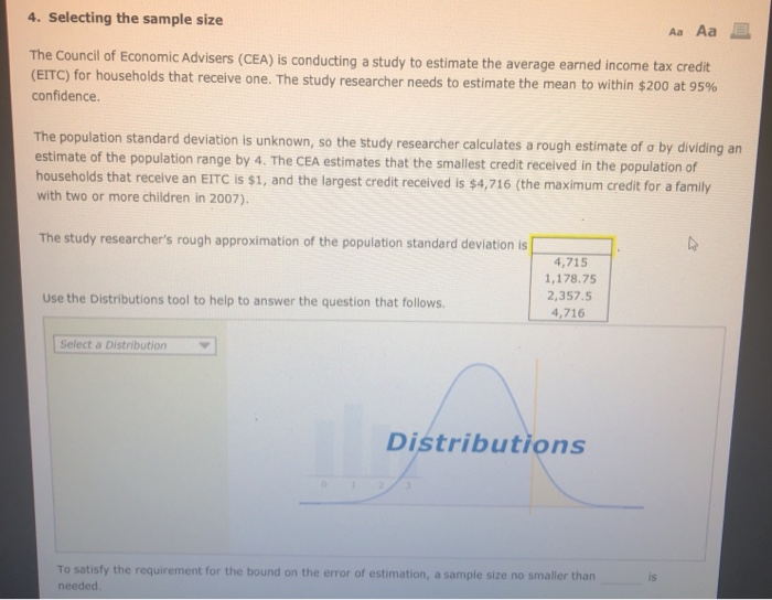 Solved 4. Selecting the sample size Aa Aa The Council of | Chegg.com