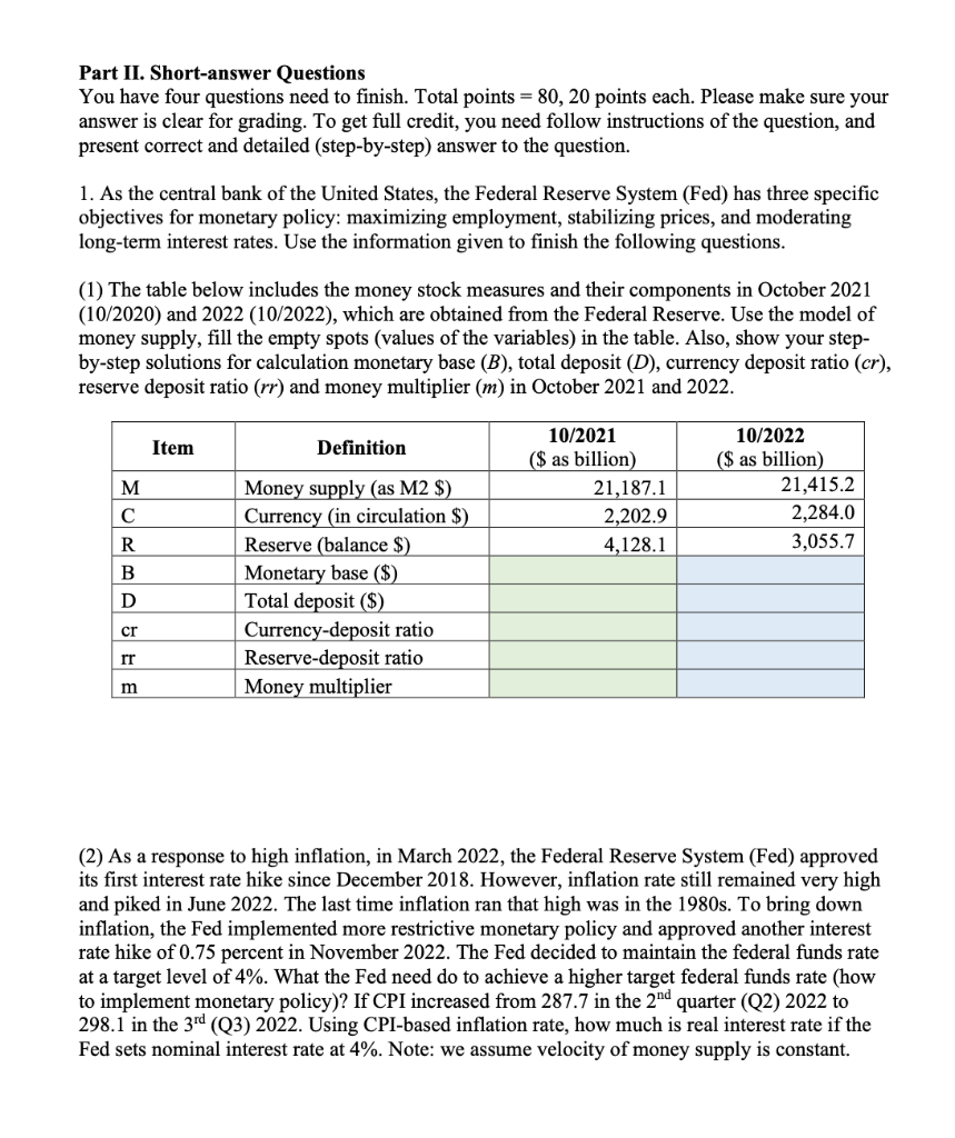Part II. Short-answer Questions You have four | Chegg.com