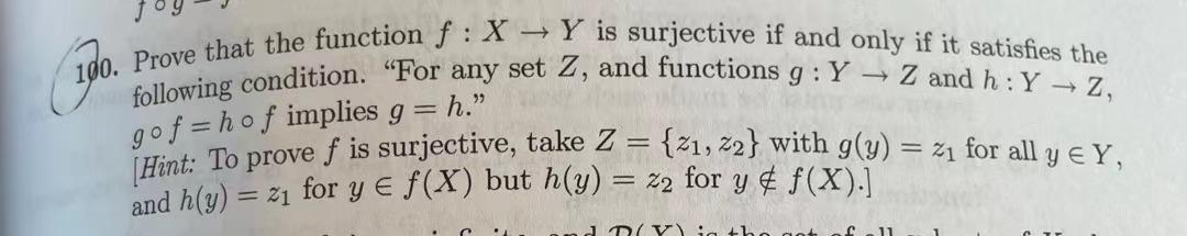 Solved 100. Prove that the function f :X + Y is surjective | Chegg.com