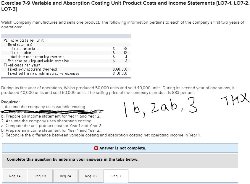 Solved Exercise 7-9 Variable and Absorption Costing Unit | Chegg.com