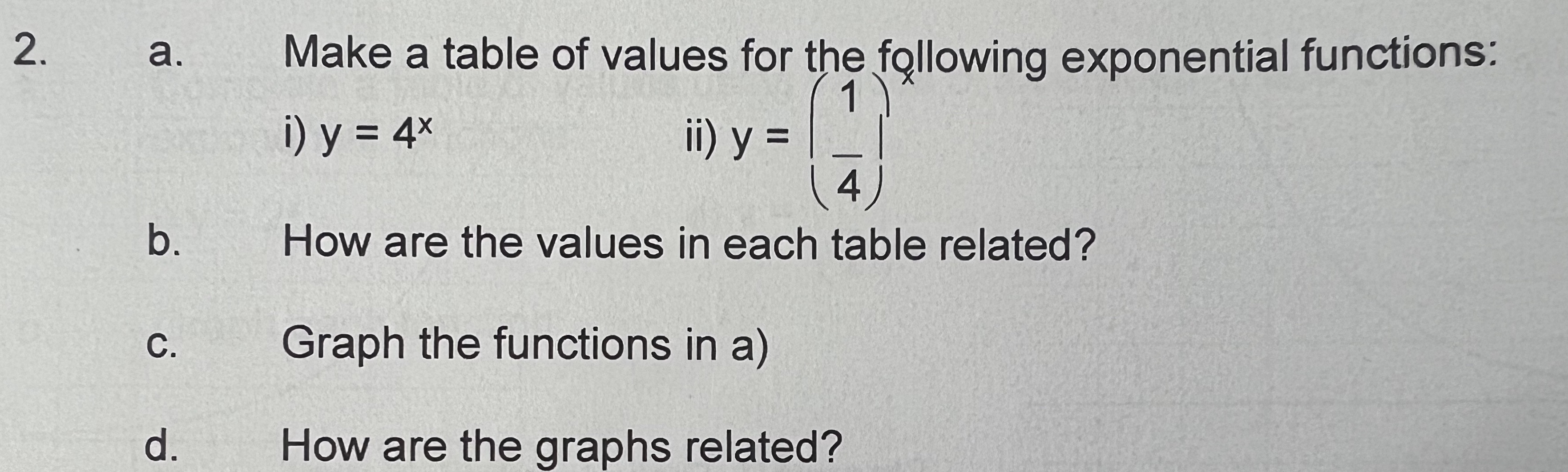 Solved a. Make a table of values for the following | Chegg.com