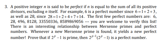 Solved 3. A positive integer n is said to be perfect if n is | Chegg.com