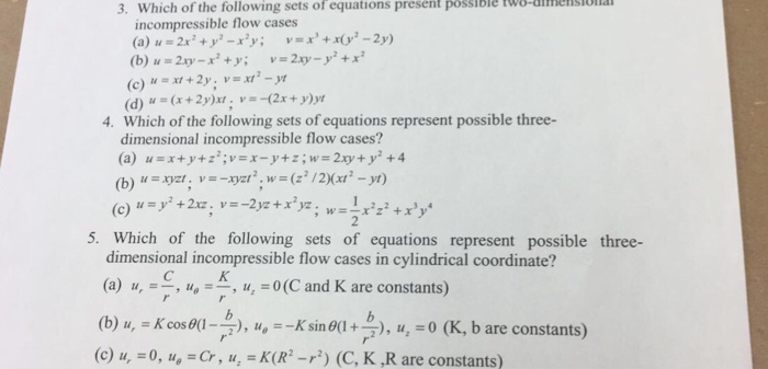 Solved 3. Which of the following sets incompressible flow | Chegg.com
