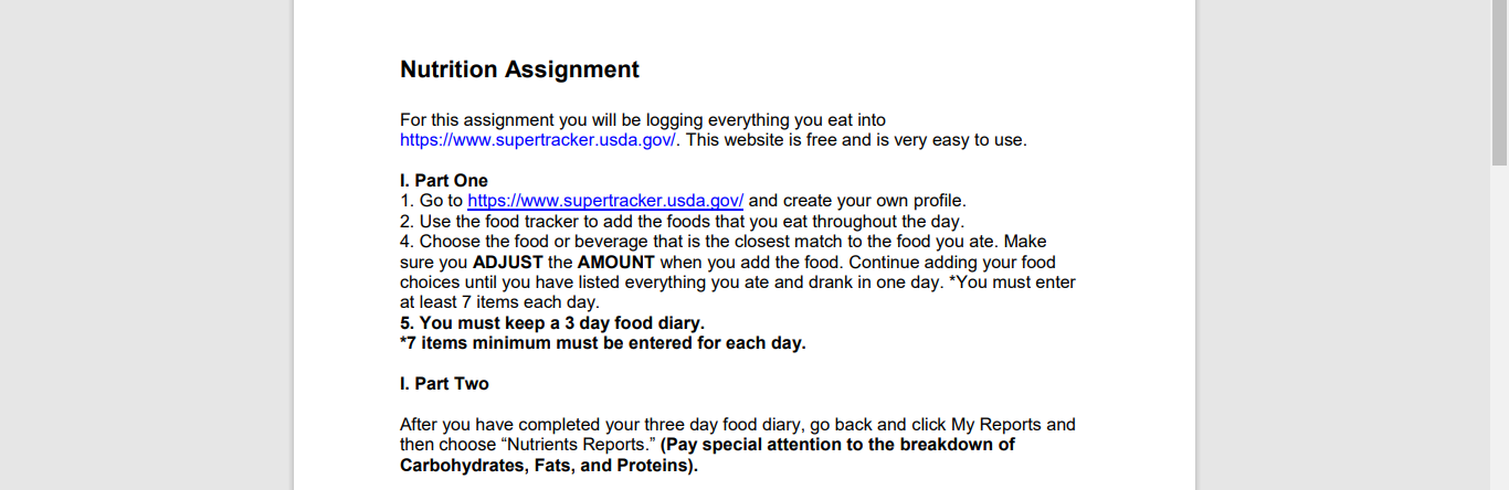 Nutrition Assignment For this assignment you will be | Chegg.com