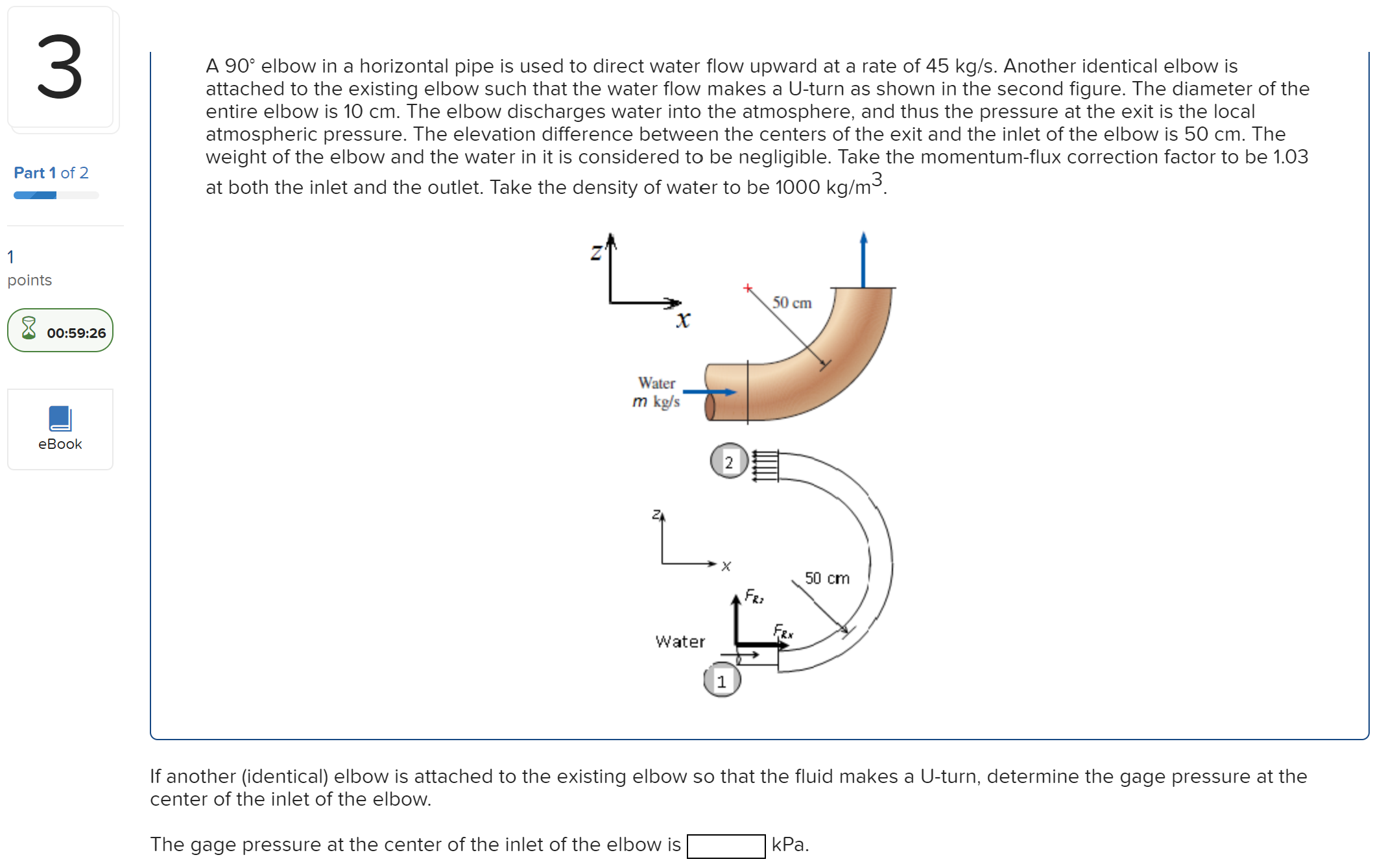 Solved A 90∘ elbow in a horizontal pipe is used to direct | Chegg.com