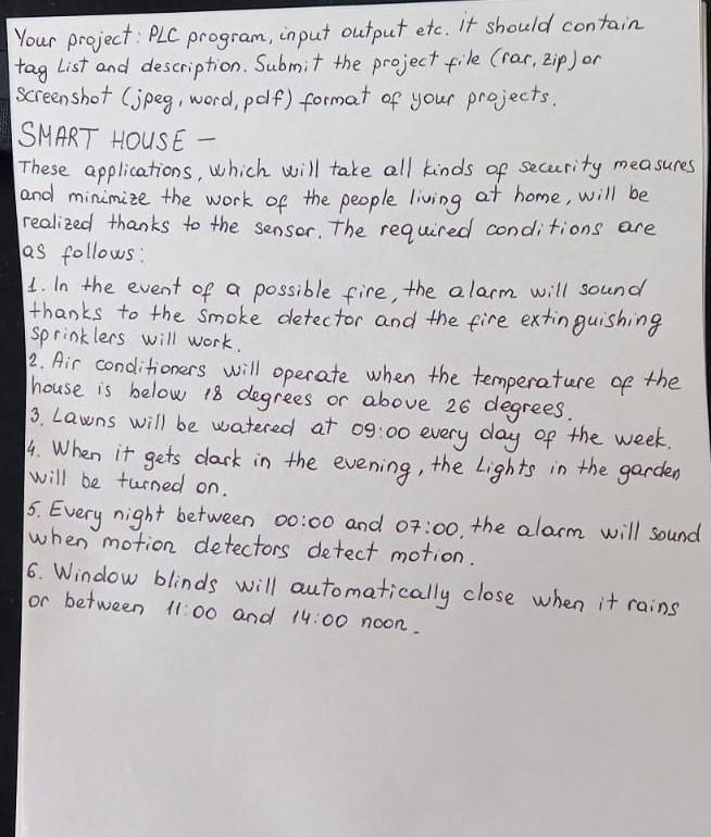 Solved Your project: PLC program, input output etc. it | Chegg.com