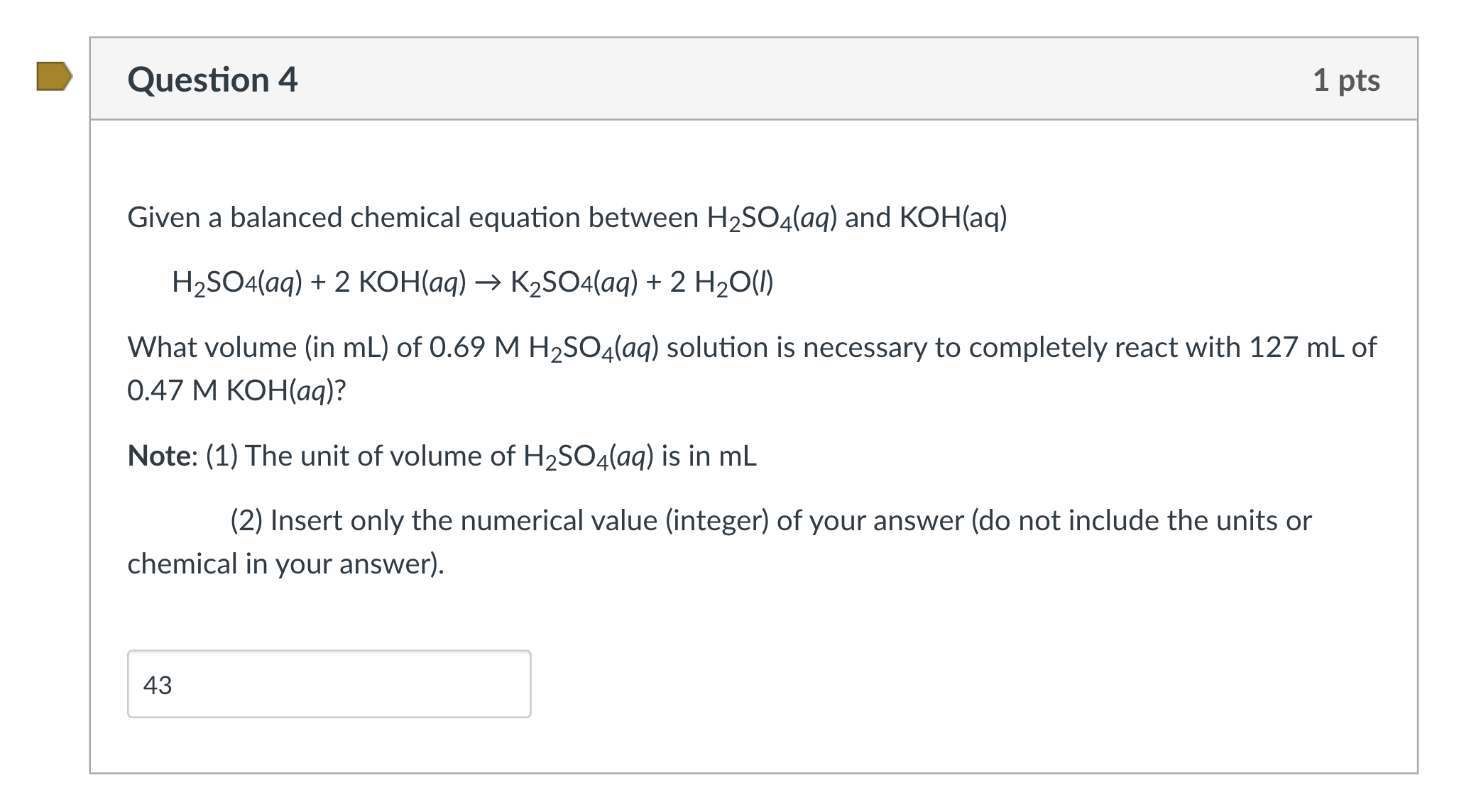 Solved Given a balanced chemical equation between H2SO4(aq) | Chegg.com