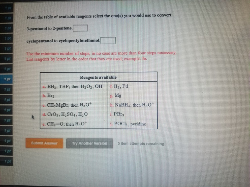 Solved From the table of available reagents select the | Chegg.com