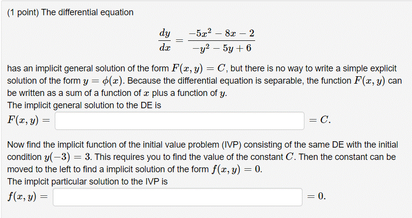 Solved (1 point) The differential equation dy dr -522 – 8.2 | Chegg.com
