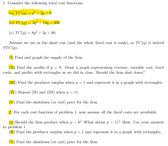 Consider the following total cost | Chegg.com