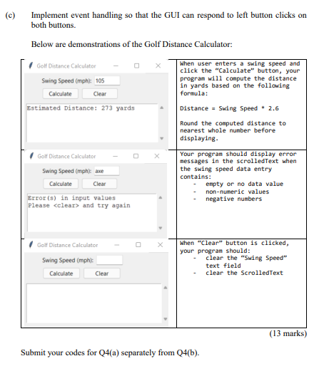 Solved A Golf Distance Calculator GUI is developed to allow | Chegg.com