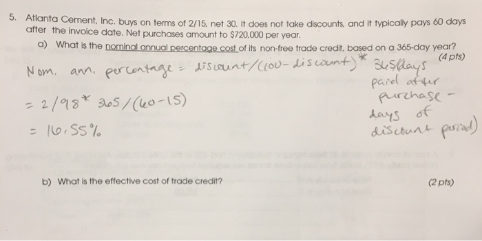 Solved 5. Atlanta Cement, Inc. buys on terms of 2/15, net | Chegg.com