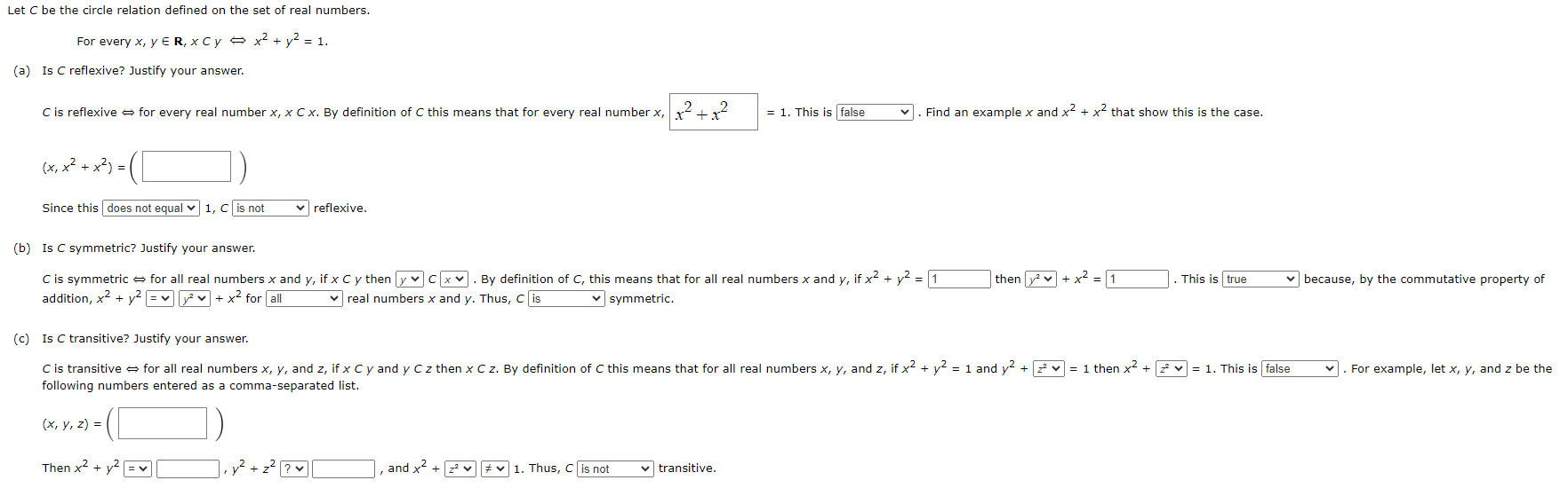 Solved Let C be the circle relation defined on the set of | Chegg.com