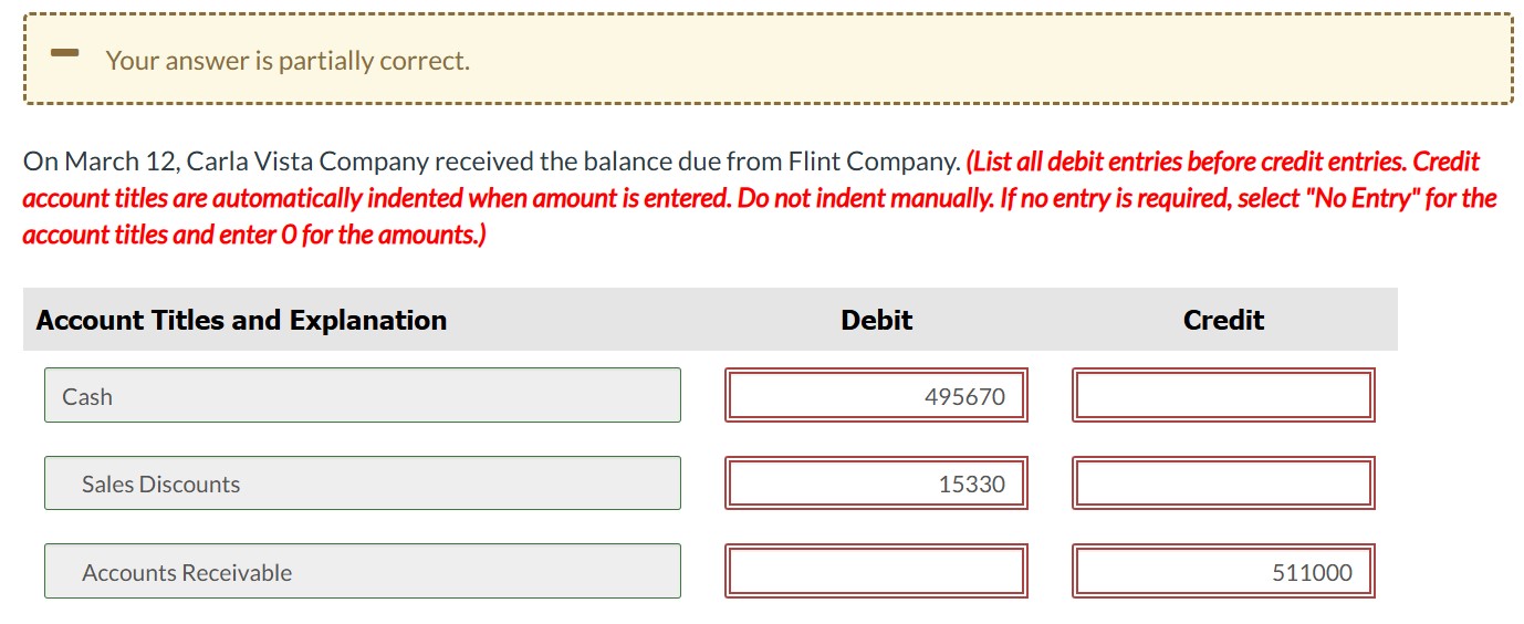Solved On March 12, ﻿Carla Vista Company received the | Chegg.com