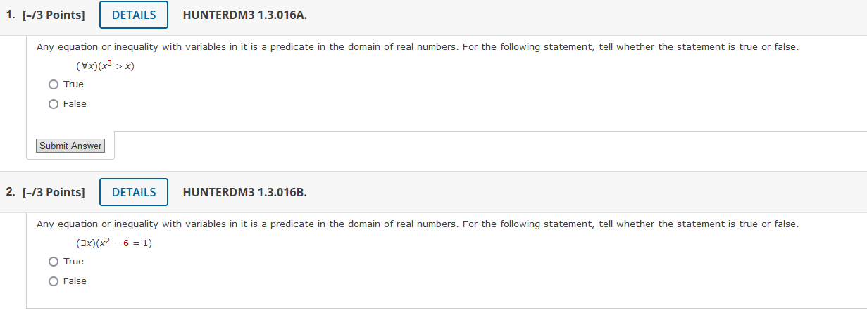 Solved 1. [-/3 Points) DETAILS HUNTERDM3 1.3.016A. Any | Chegg.com Solved 1. [-/3 Points) DETAILS HUNTERDM3 1.3.016A. Any | Chegg.com