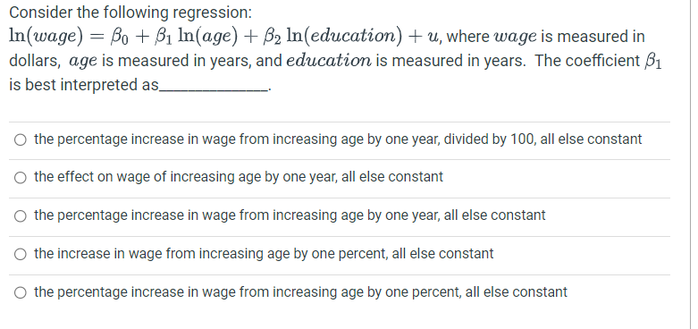 Solved Consider the following regression: ln( wage | Chegg.com