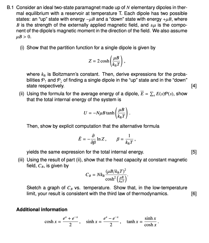 Solved B.1 Consider an ideal two-state paramagnet made up of | Chegg.com