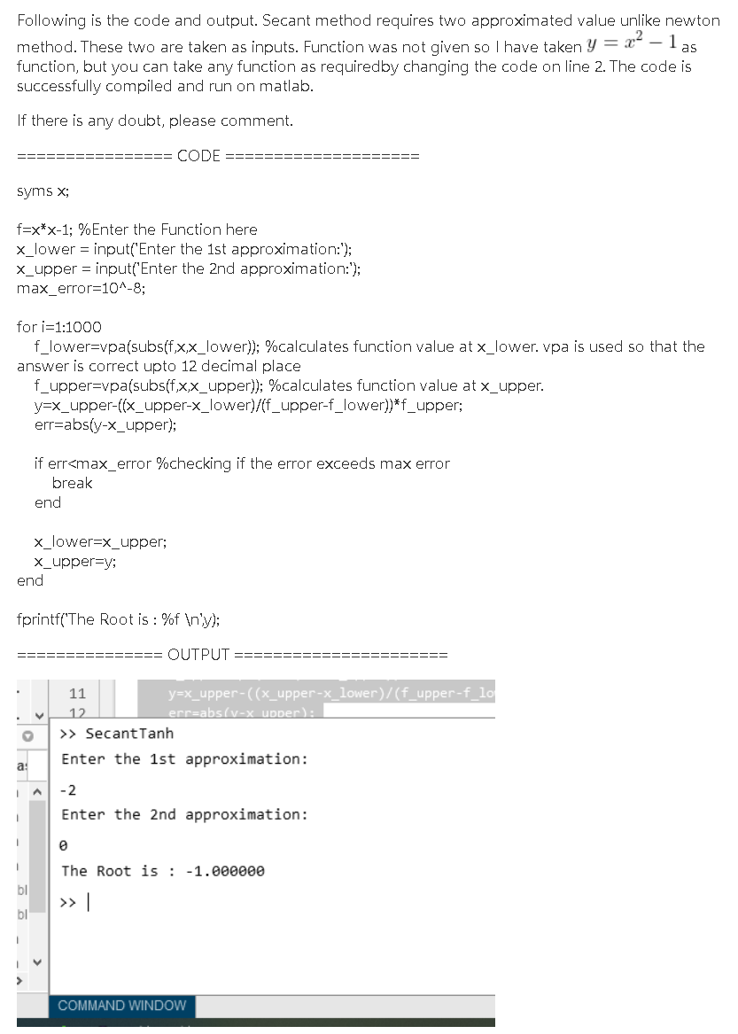 Homework 2. Modify your secant method code so that it | Chegg.com
