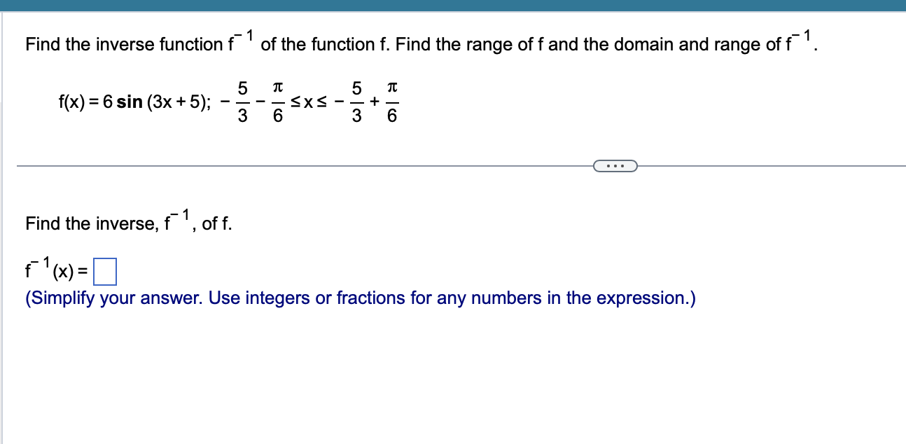 Solved Find the inverse function f−1 of the function f. Find | Chegg.com