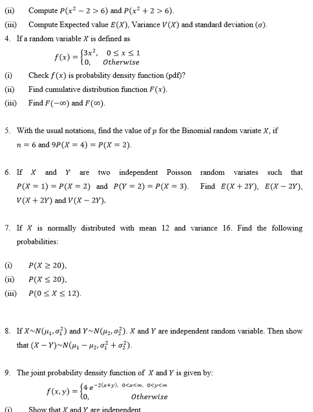 Solved (11) Compute P(x2 – 2 >6) and P(x2 + 2 > 6). (111) | Chegg.com