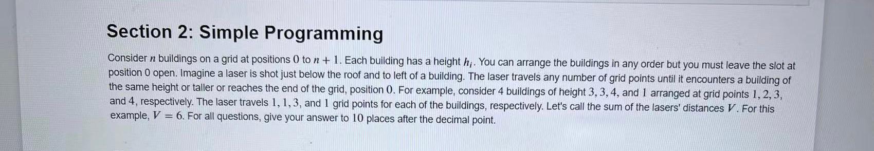 Solved Section 2: Simple Programming Consider n buildings on | Chegg.com