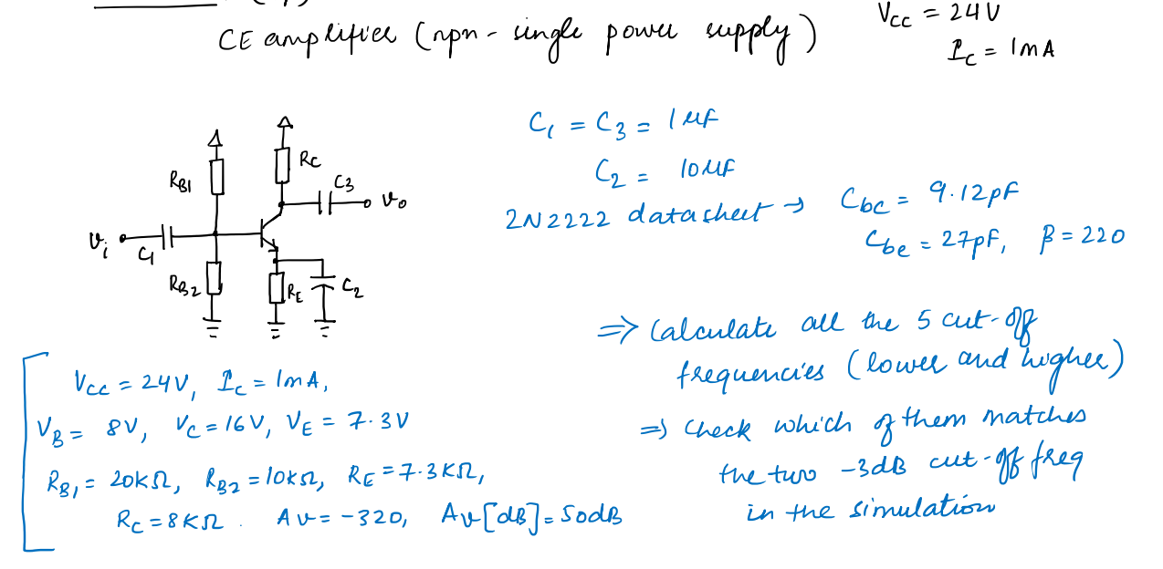 Solved CE amplifier (npn-single power supply) VCC=24 VPC=1 | Chegg.com