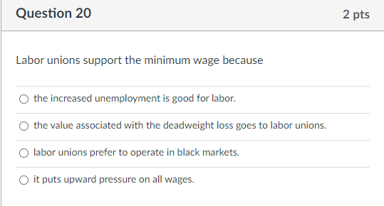 Solved Labor unions support the minimum wage because the | Chegg.com