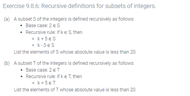 Solved Exercise 9.8.6: Recursive definitions for subsets of | Chegg.com