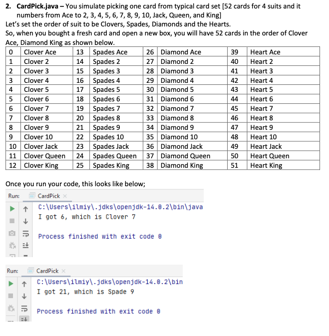 Solved 2. CardPick.java - You simulate picking one card from | Chegg.com