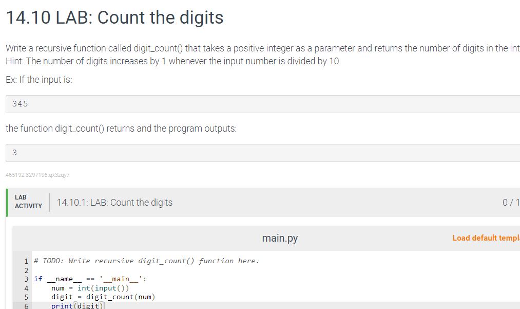 Solved 14 10 Lab Count The Digits Pythonwrite A Recursive