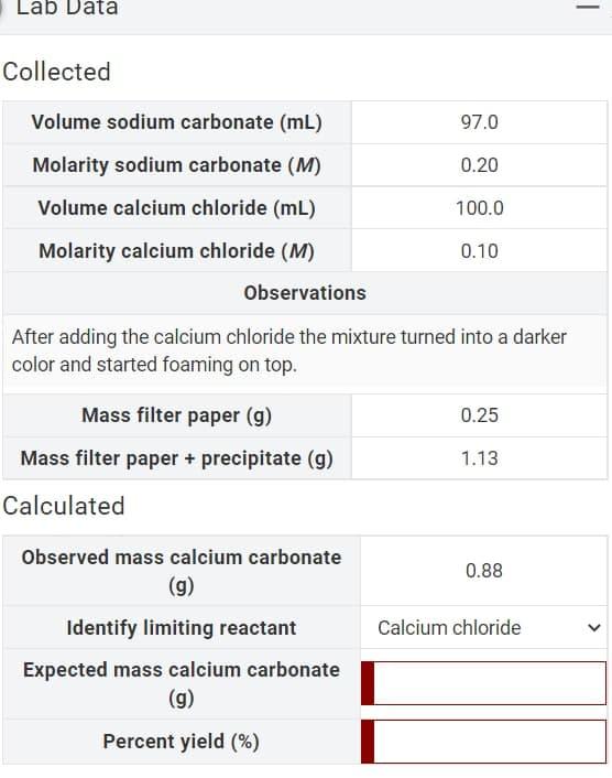 Solved What is the Expected mass calcium carbonate (g) and | Chegg.com