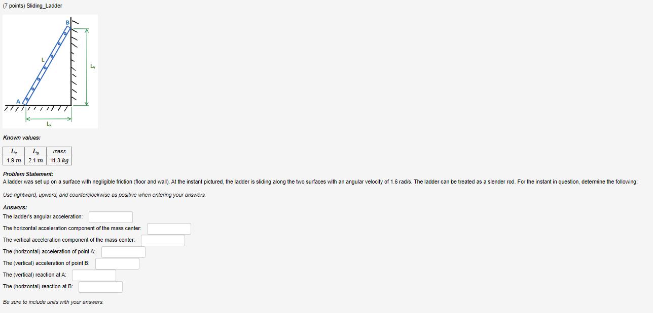 Solved (7 points) Sliding_Ladder Known values: Problem | Chegg.com